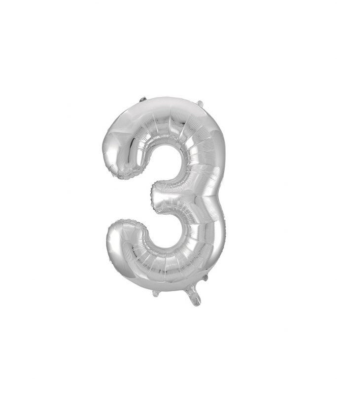 Silver Foil Number Balloon 3 – LookSharpStore