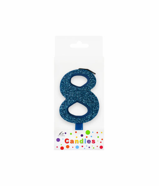 Glitter Blue Number Candle 8 – LookSharpStore