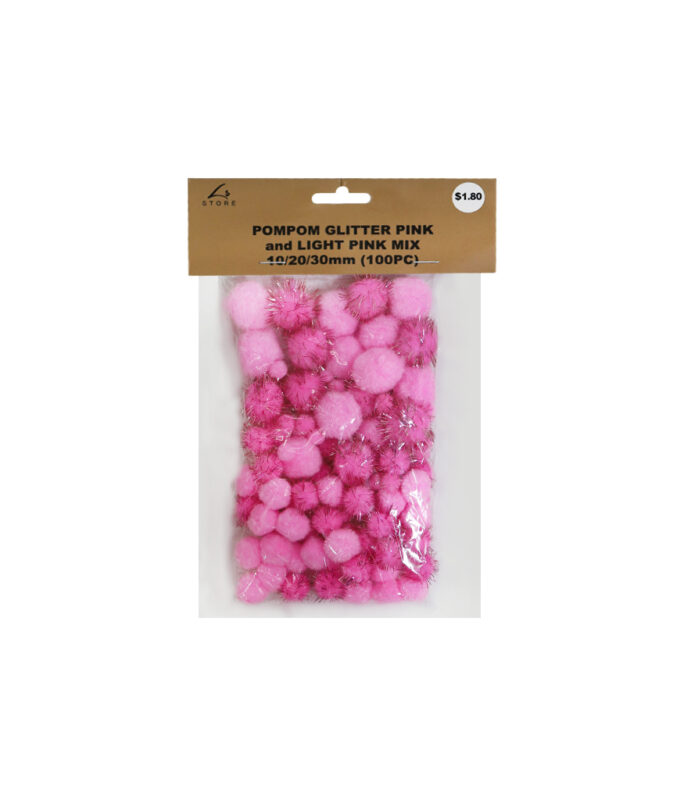 Light Pink & Hot Pink Glitter Pom Poms Assorted 100pc | LookSharpStore
