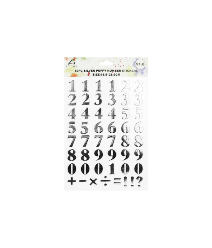 Silver Puffy Number Stickers 50pc – LookSharpStore