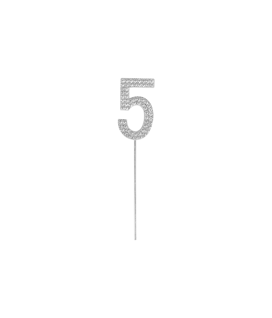 Silver Diamond Cake Topper Number 5 | LookSharpStore