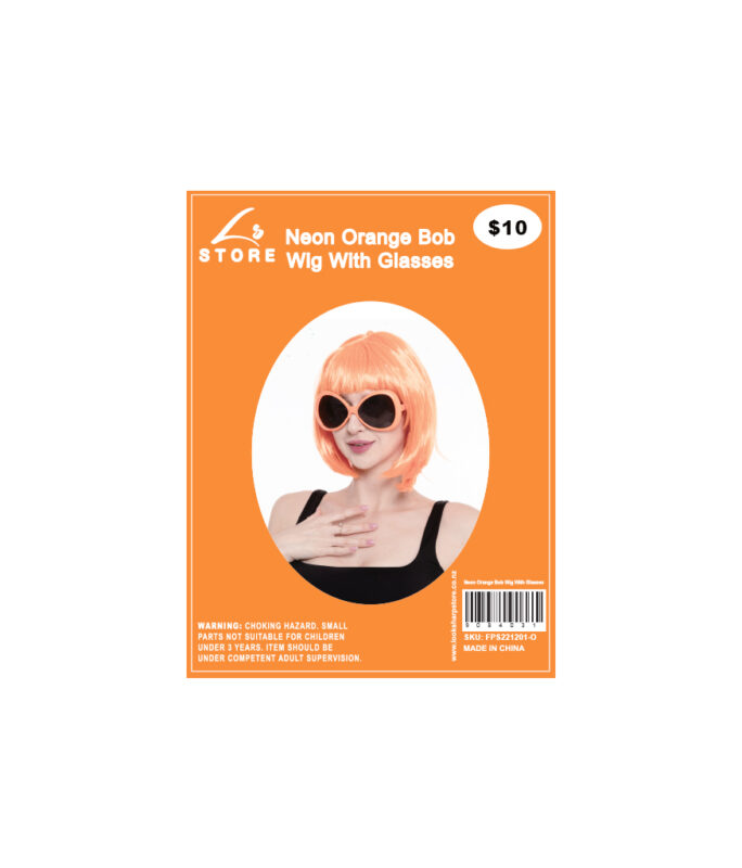 Neon Orange Bob Wig With Glasses Set – LookSharpStore