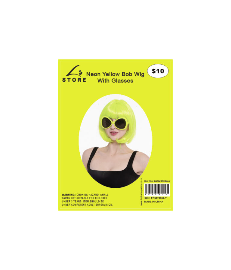 Neon Yellow Bob Wig With Glasses Set – LookSharpStore