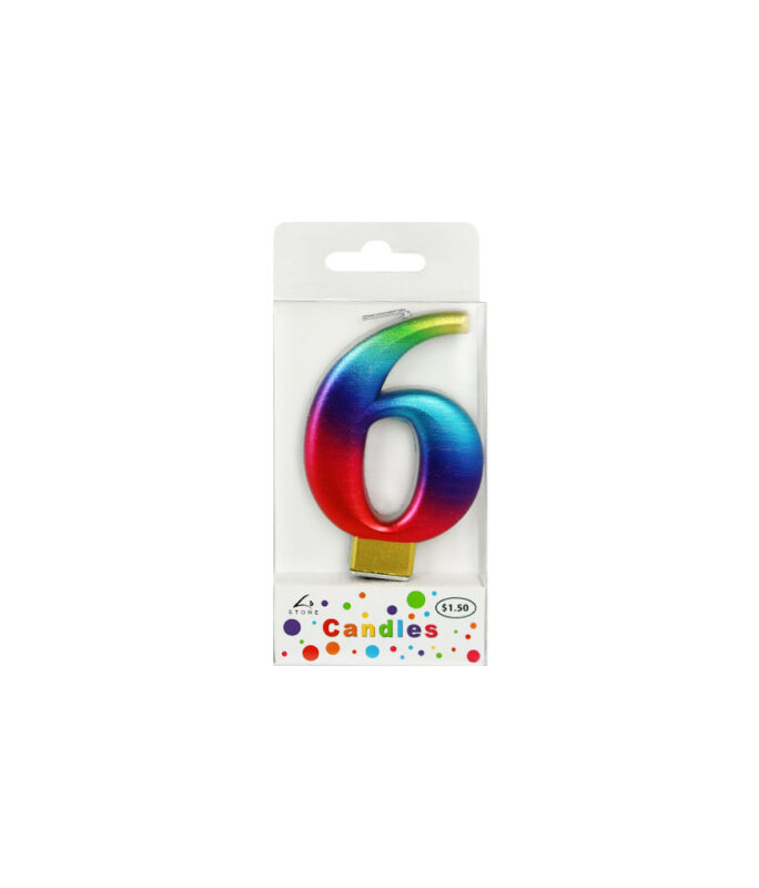 Rainbow Metallic Number Candle 6 – LookSharpStore