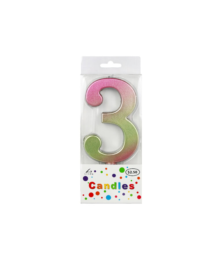 Giant Iridescent Number Candle 3 – LookSharpStore
