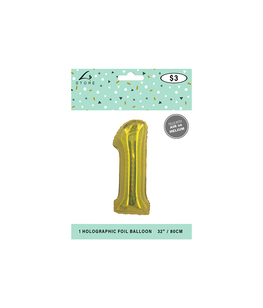 Gold Holographic Foil Number Balloon 1 | LookSharpStore
