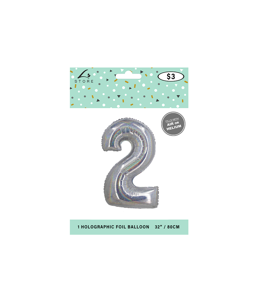 Silver Holographic Foil Number Balloon 2 | LookSharpStore