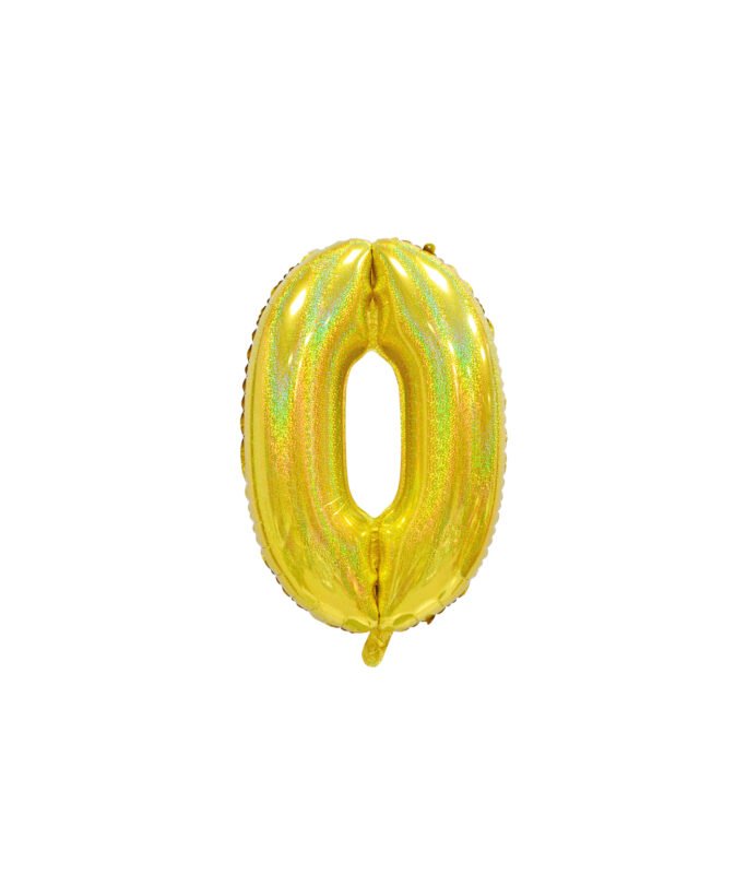 Gold Holographic Foil Number Balloon 0 | LookSharpStore