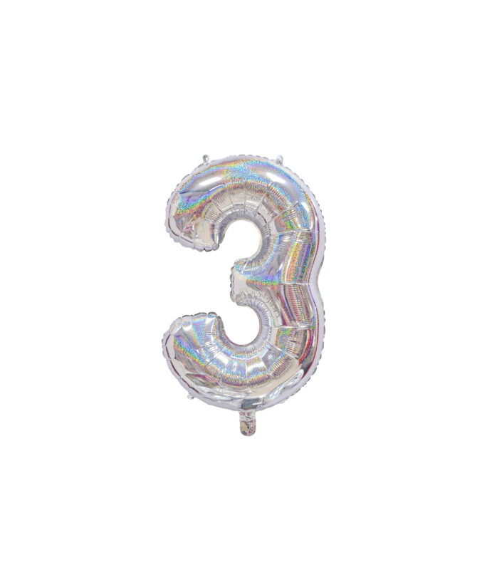 Silver Holographic Foil Number Balloon 3 | LookSharpStore