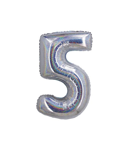 Silver Holographic Foil Number Balloon 5 – LookSharpStore