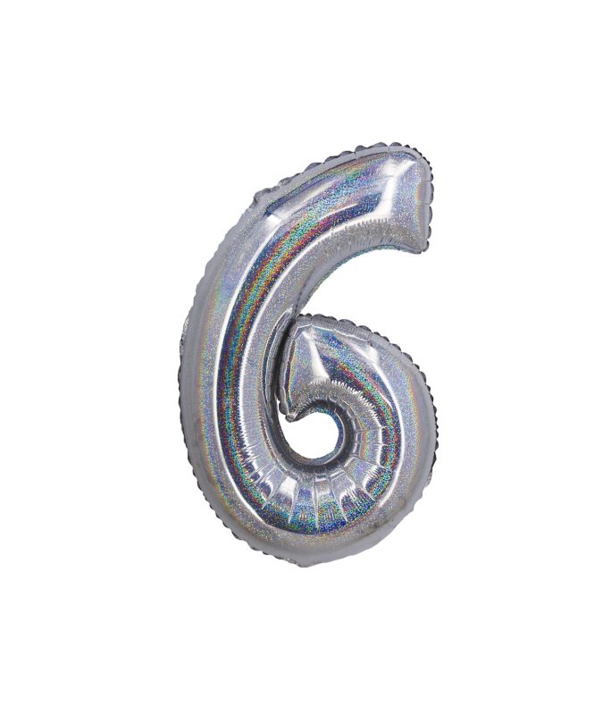 Silver Holographic Foil Number Balloon 6 – LookSharpStore