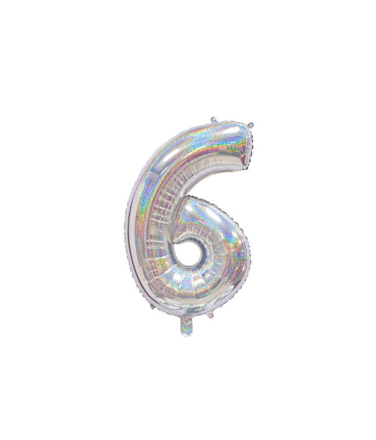 Silver Holographic Foil Number Balloon 6 | LookSharpStore