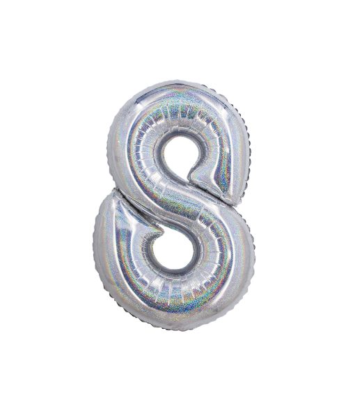 Silver Holographic Foil Number Balloon 8 – LookSharpStore