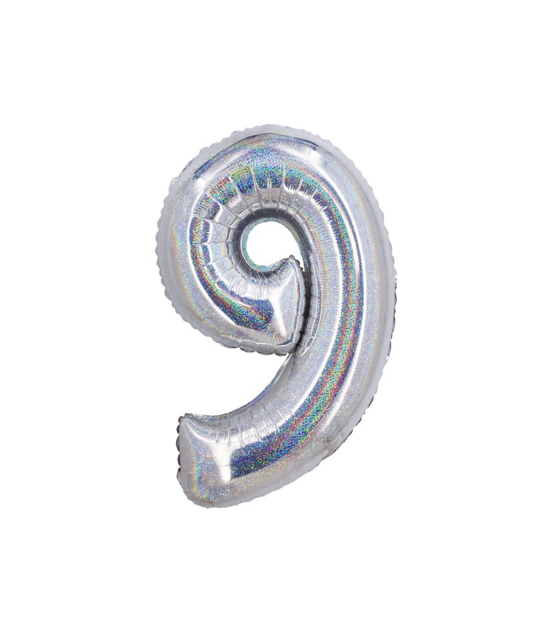 Silver Holographic Foil Number Balloon 9 – LookSharpStore