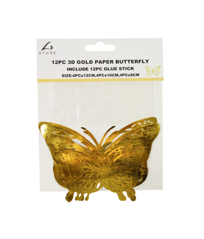 Gold 3D Paper Butterfly with Glue 12pc – LookSharpStore
