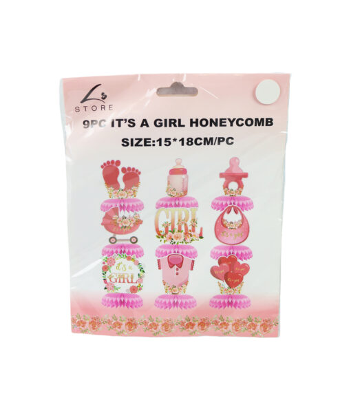 IT’S A GIRL Honeycomb Decorations 15x18cm 9PC – LookSharpStore