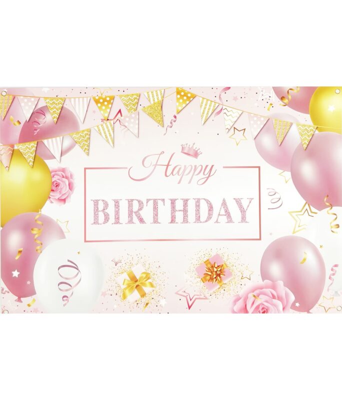Pink Happy Birthday Banner Backdrop 100x150cm – LookSharpStore
